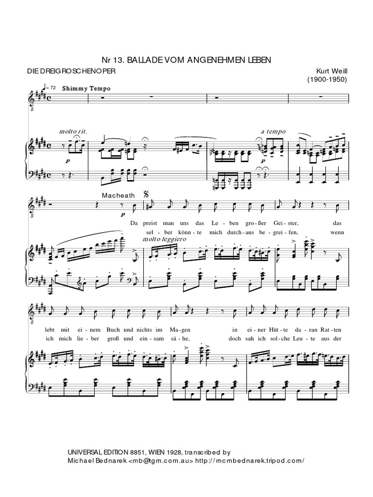 Ballade vom angenehmen Leben - Weill | PDF | Compositions | Opéra