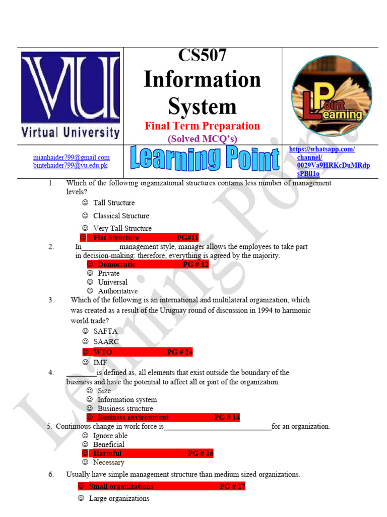 Cs507 Solved Mcqs Final Term by Learning Point | PDF | E Commerce | Information Technology