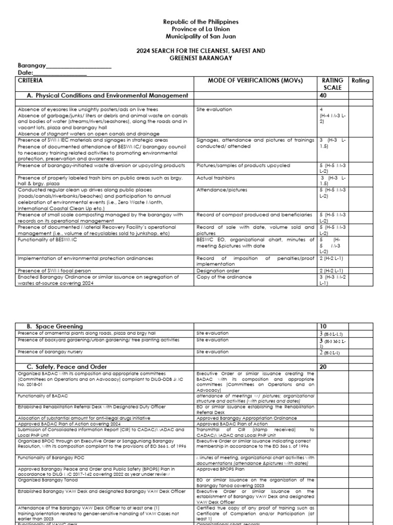 CSG 2024 Grading Sheet | PDF