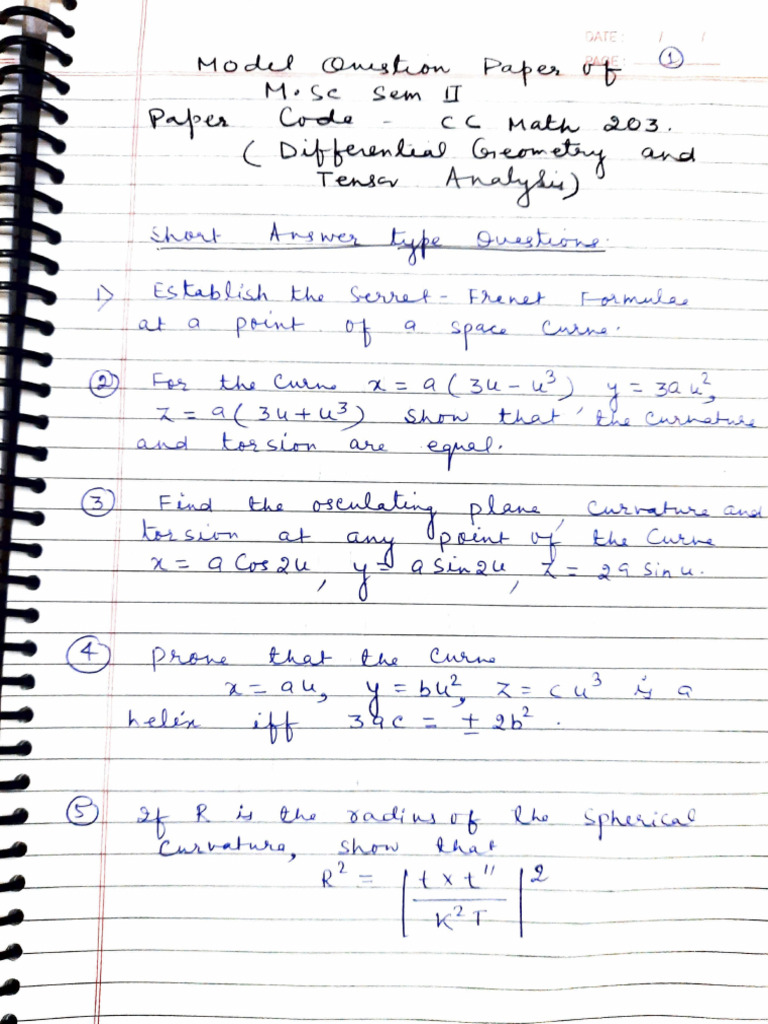 M.SC Sem 2 Model Questions CC Math 203 | PDF