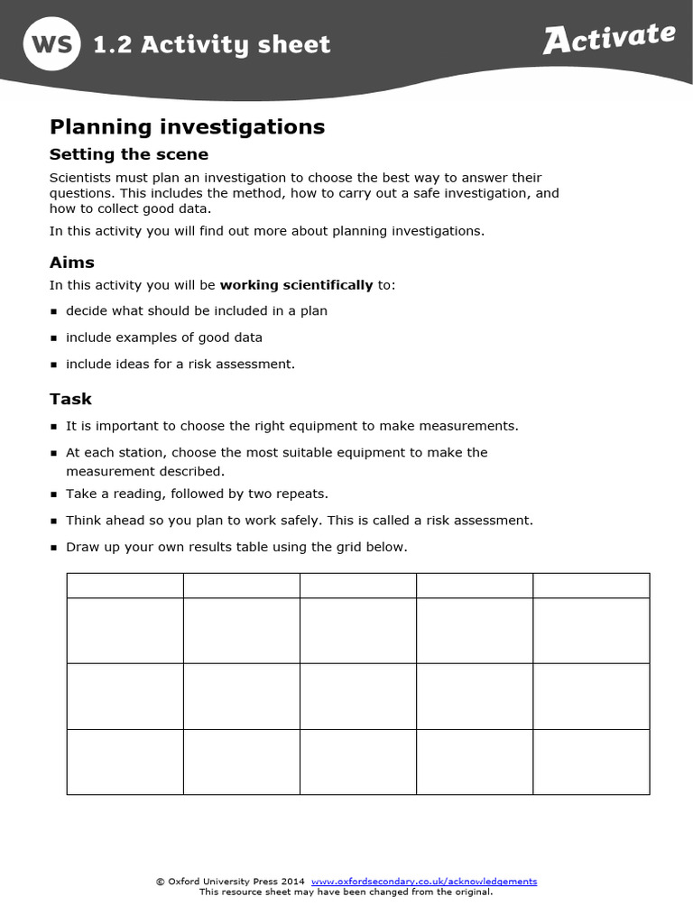 WS1.2 Planning Investigations | PDF