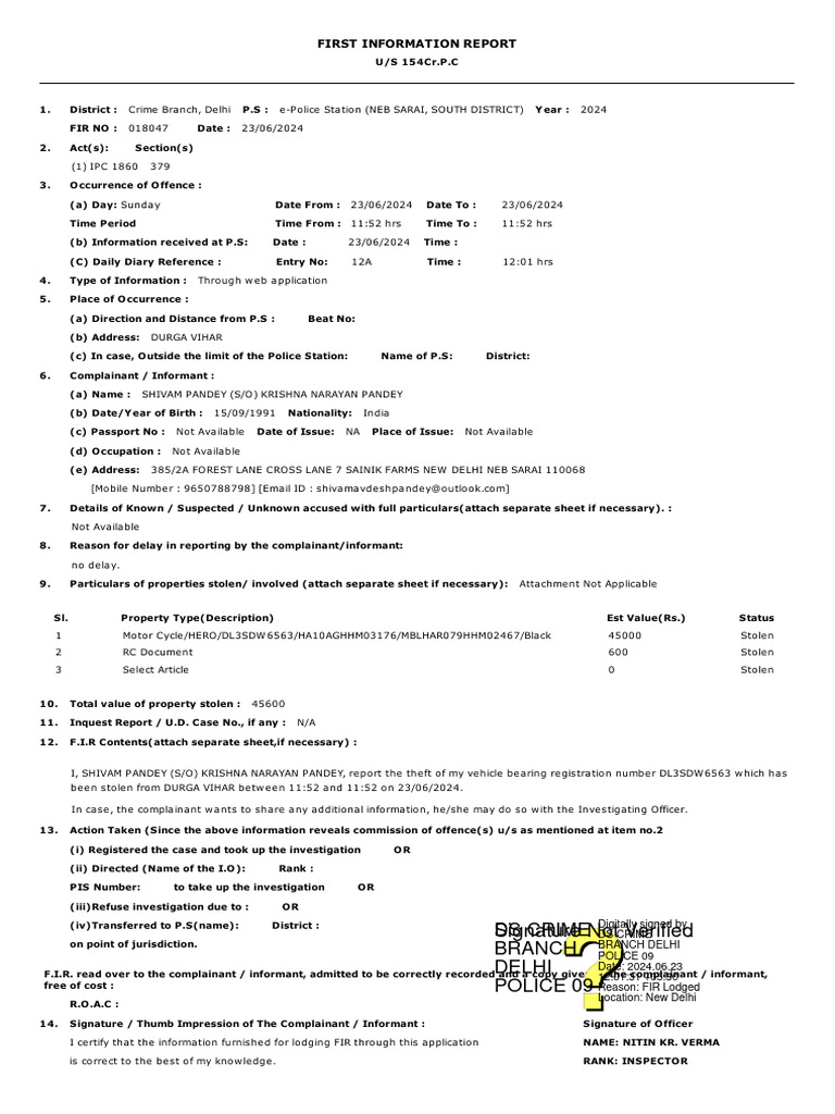 F.I.R 6563 | PDF | Justice | Crime & Violence