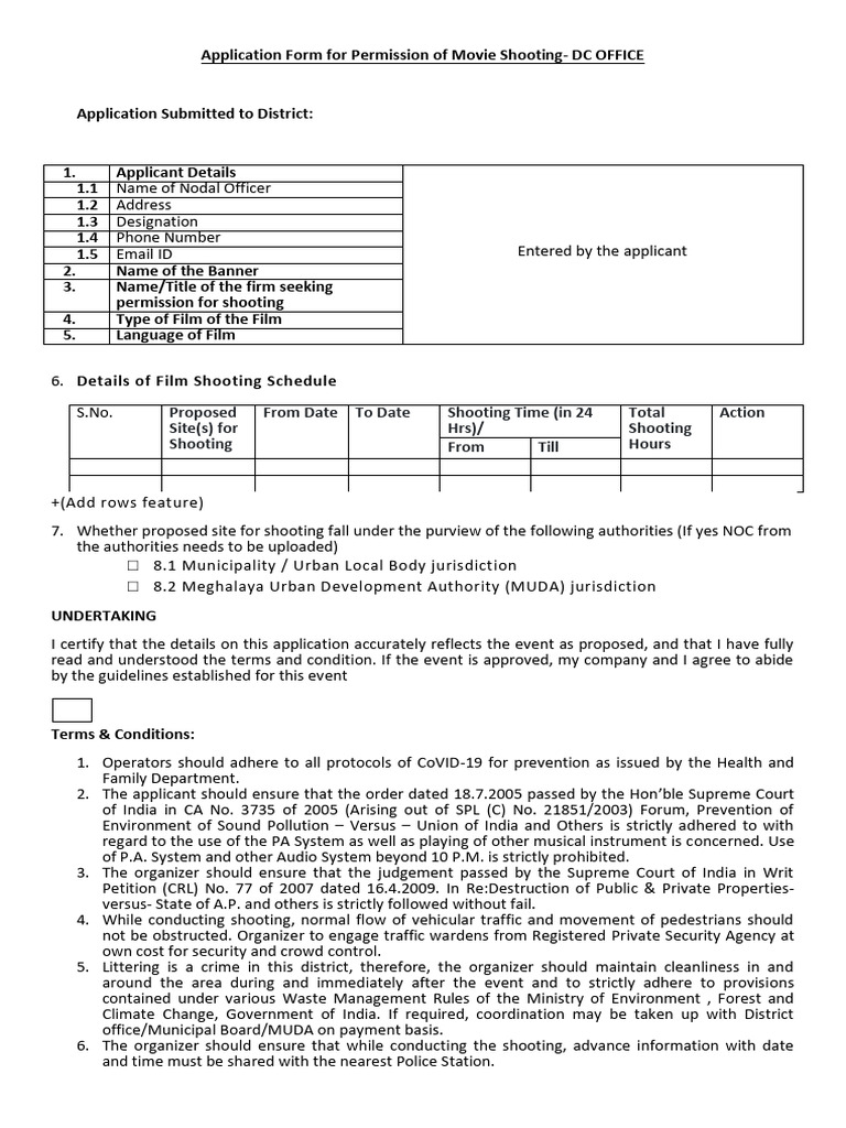 Application Form Movieshooting | PDF | Government | Justice