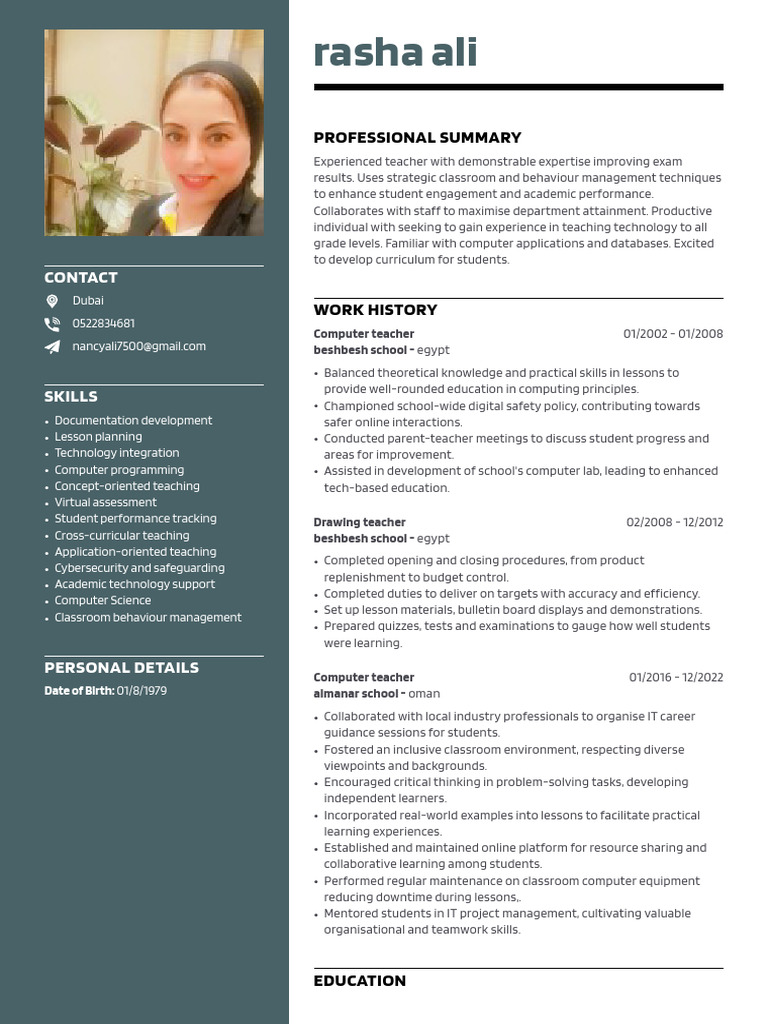 Rasha Ali CV | PDF | Teachers | Cognition
