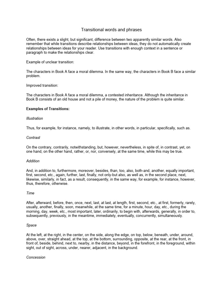 Transitional Words and Phrases | PDF