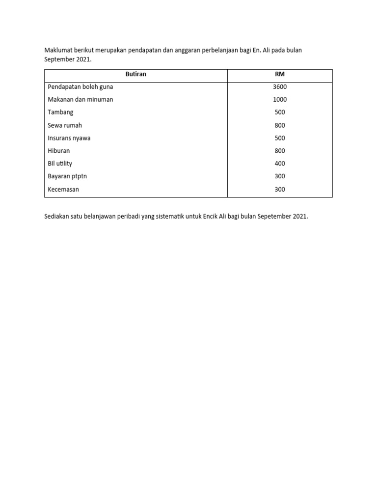 Latihan Belanjawan Peribadi | PDF