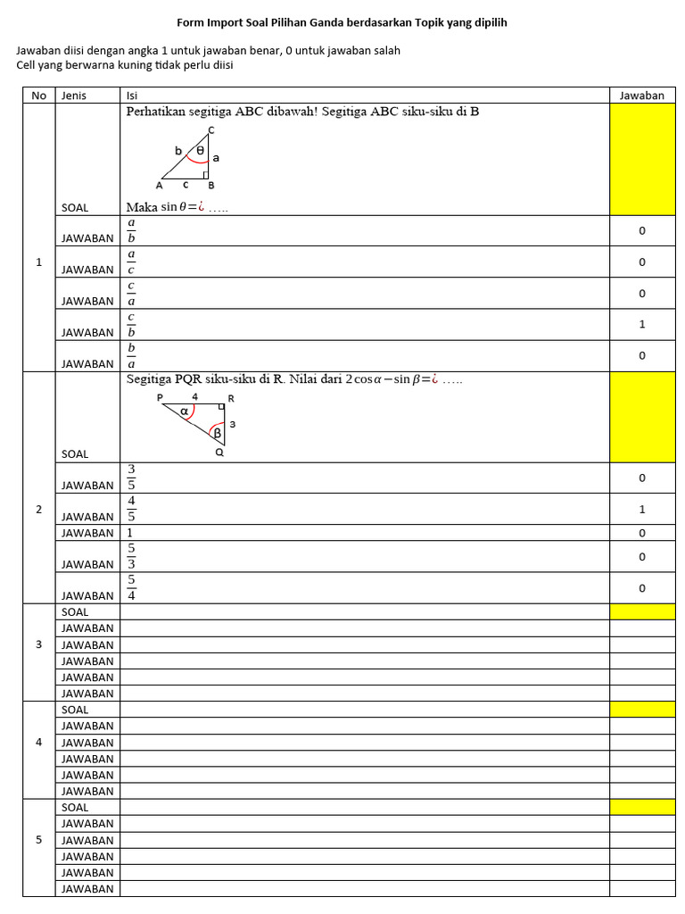 Form-Soal-Ganda - MTK X TEKNIK | PDF