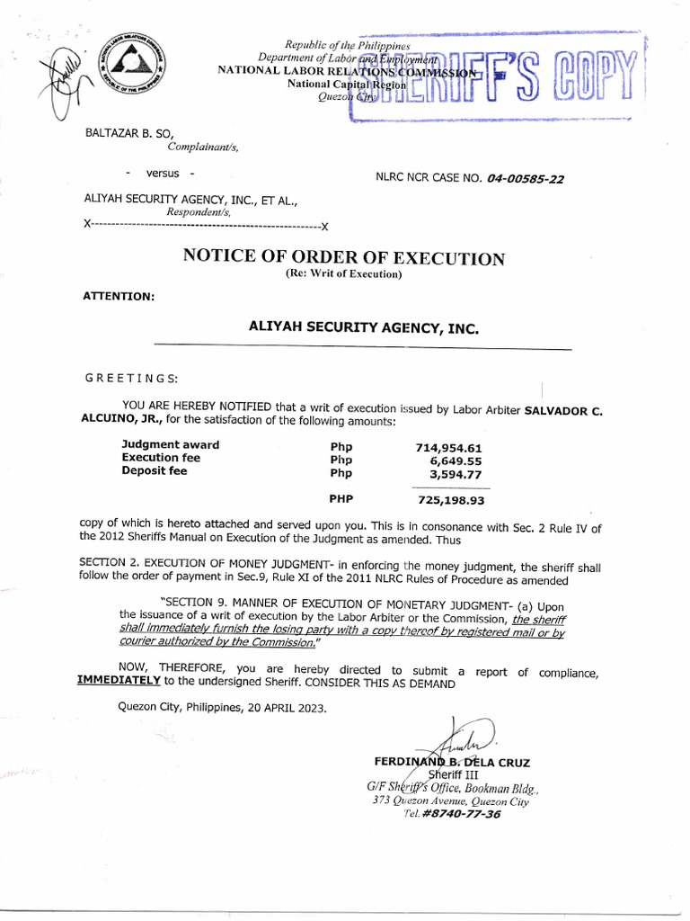 So - Notice of Execution | PDF | Separation Of Powers | Civil Procedure