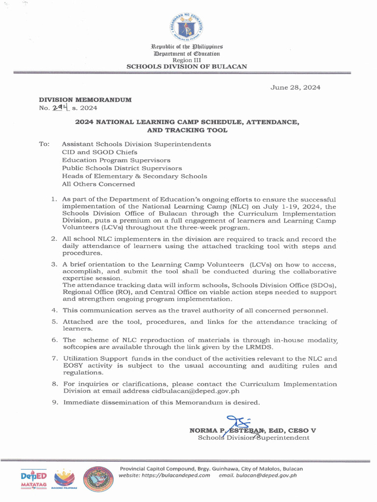 Division Memorandum No 294 S 2024 | PDF