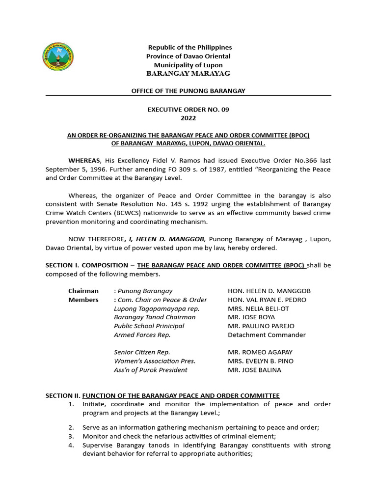 Eo-09 Bpoc 2023 | PDF | Governance | Public Law