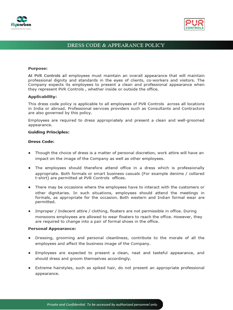 Dress Code & Personal Appreance - PVR | PDF | Clothing | Softlines (Retail)