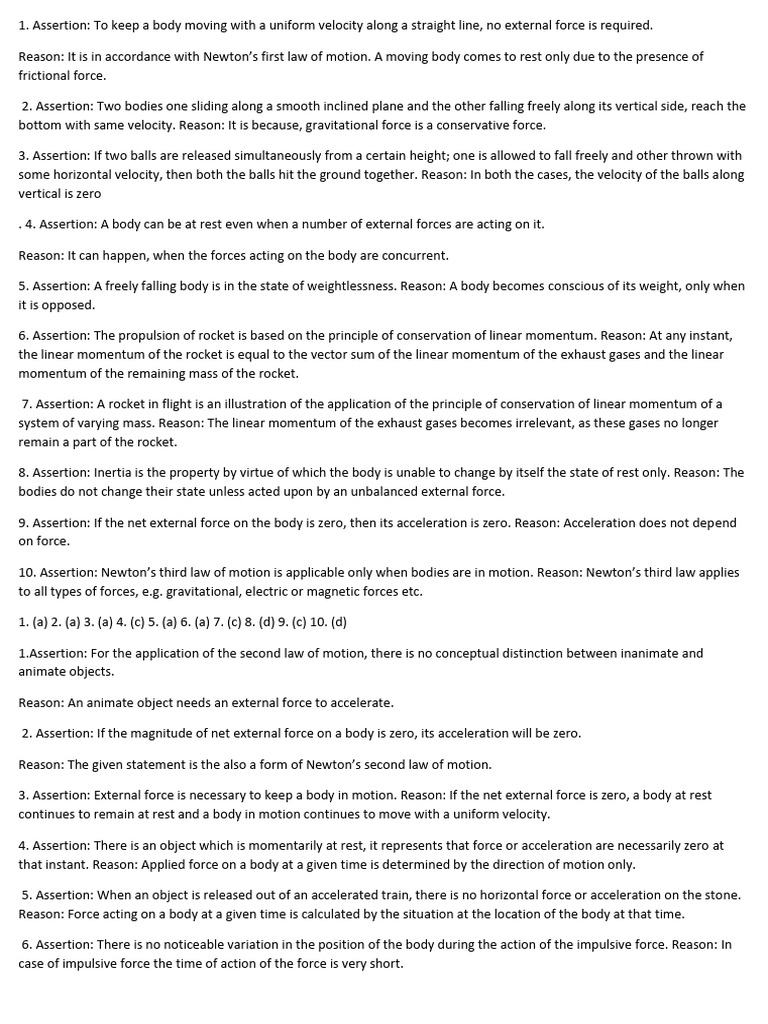 1 Assertion | PDF | Force | Acceleration