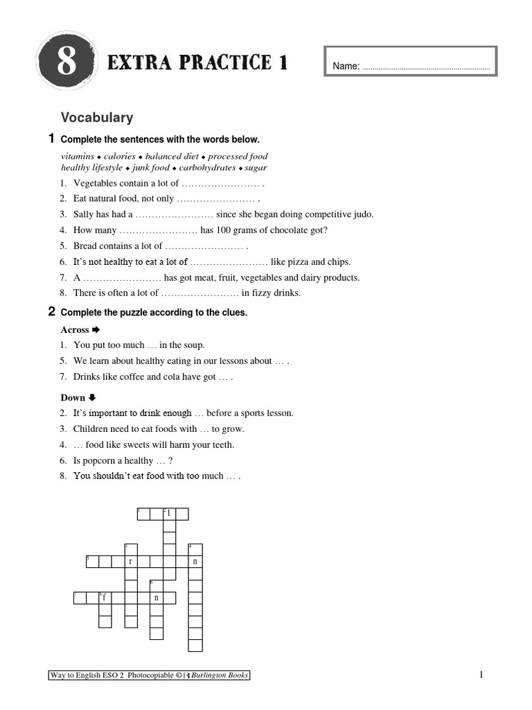 2ºESO-WayToEng-UNIT 8-EXTRA PRACTICE | PDF | Healthy Diet | Foods