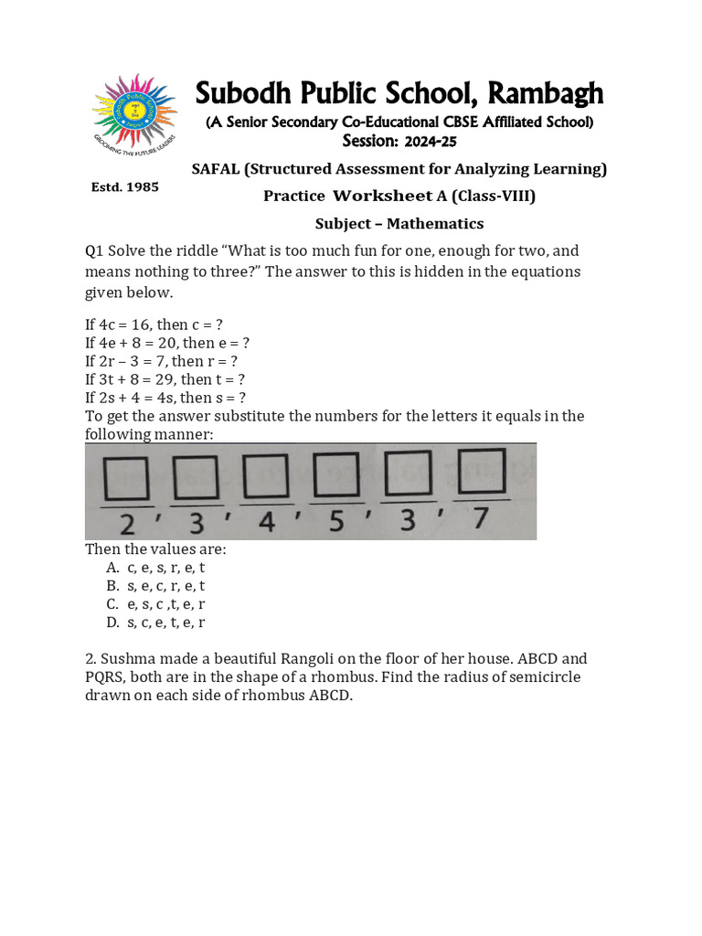Class 8 Safal Practice Worksheet A 2024 | PDF | Fertilizer