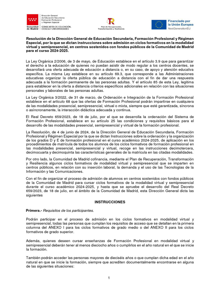 FP Virtual Instrucciones Admision Curso 24 25 v1 1 | PDF | Desarrollo ...