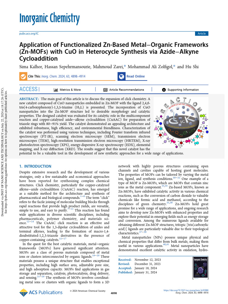 Kalhor Et Al 2024 Application of Functionalized ZN Based Metal Organic ...