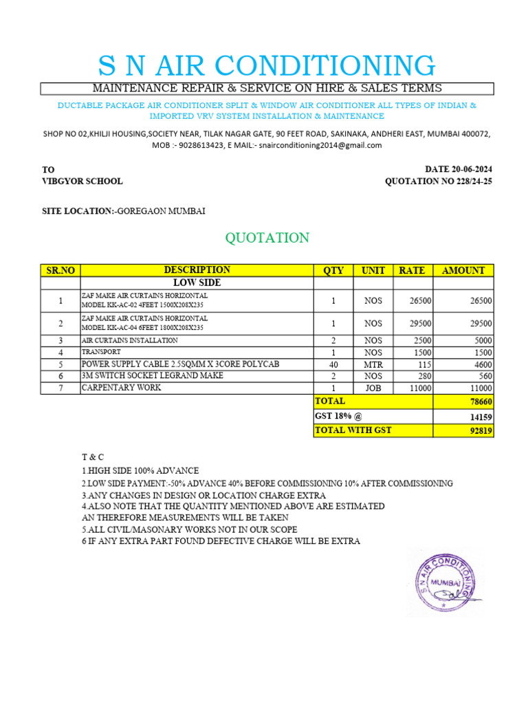 Quotation 228/24 for Air Curtains | PDF | Manufactured Goods ...