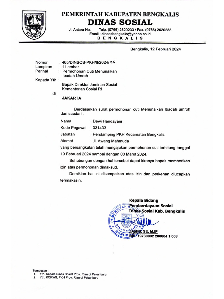 Permohonan Cuti Dewi Handayani | PDF