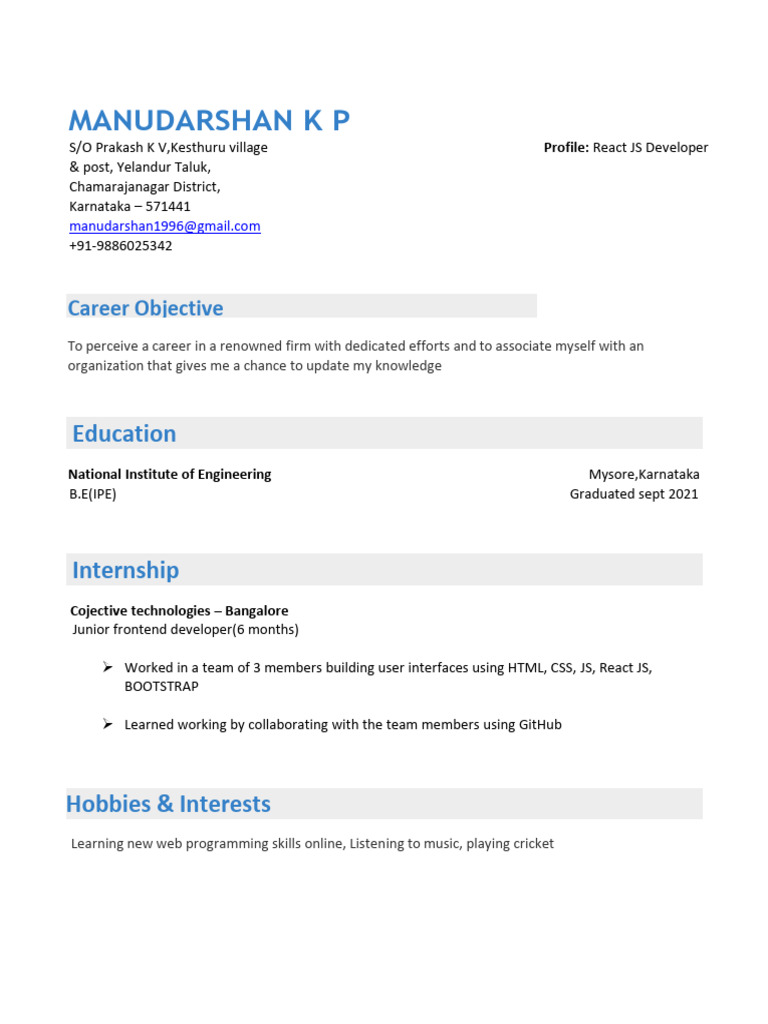 Manu Resume | PDF | Career & Growth
