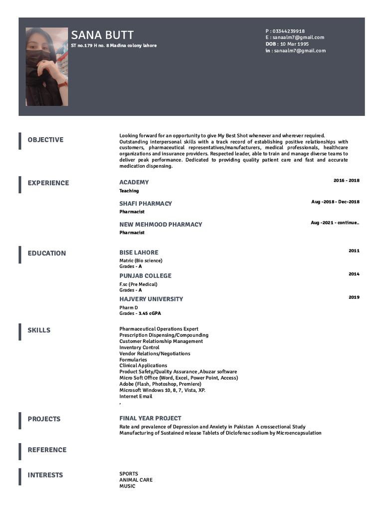 Sana-Butt Resume | PDF | Pharmacy | Health Care
