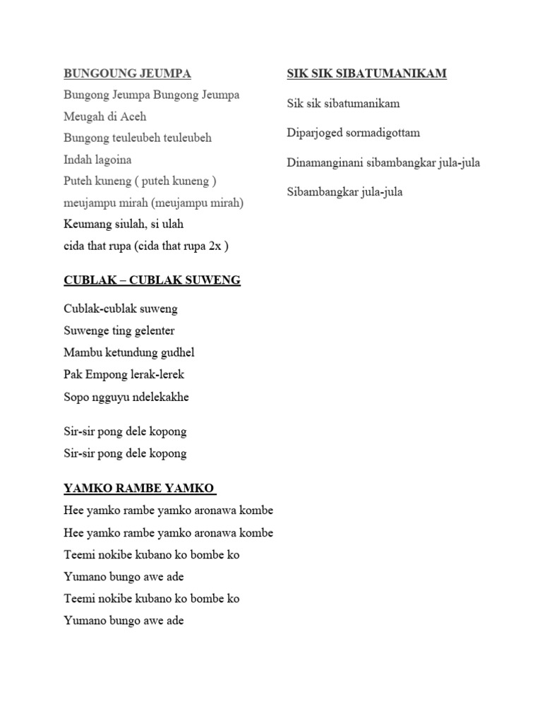 Lirik Lagu Tulo Atulo dan Lainnya | PDF