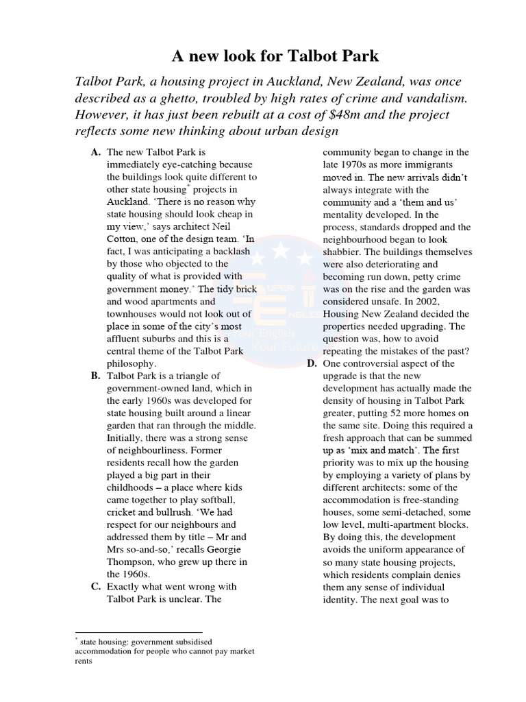 104 Passage 2 - A New Look For Talbot Park | PDF