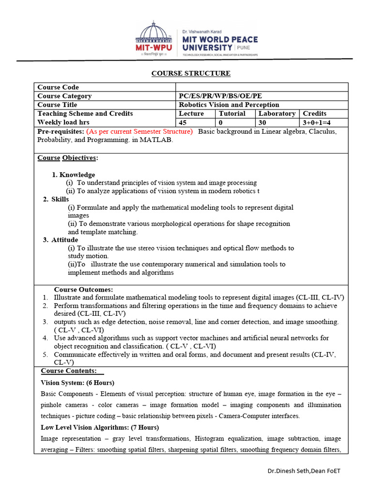RVP Syllabus | PDF | Computer Vision | Imaging