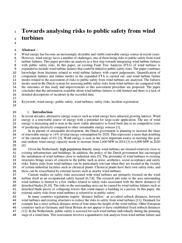 Towards Analysing Risks To Public Safety From Wind Turbines | PDF ...