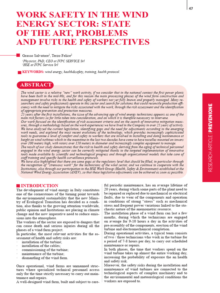 Work Safety in The Wind Energy Sector State of The Art Problems and ...