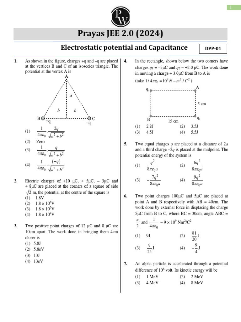 PW Prayas 2 Batch 2024, DPP 1 | PDF | Electronvolt | Classical Mechanics
