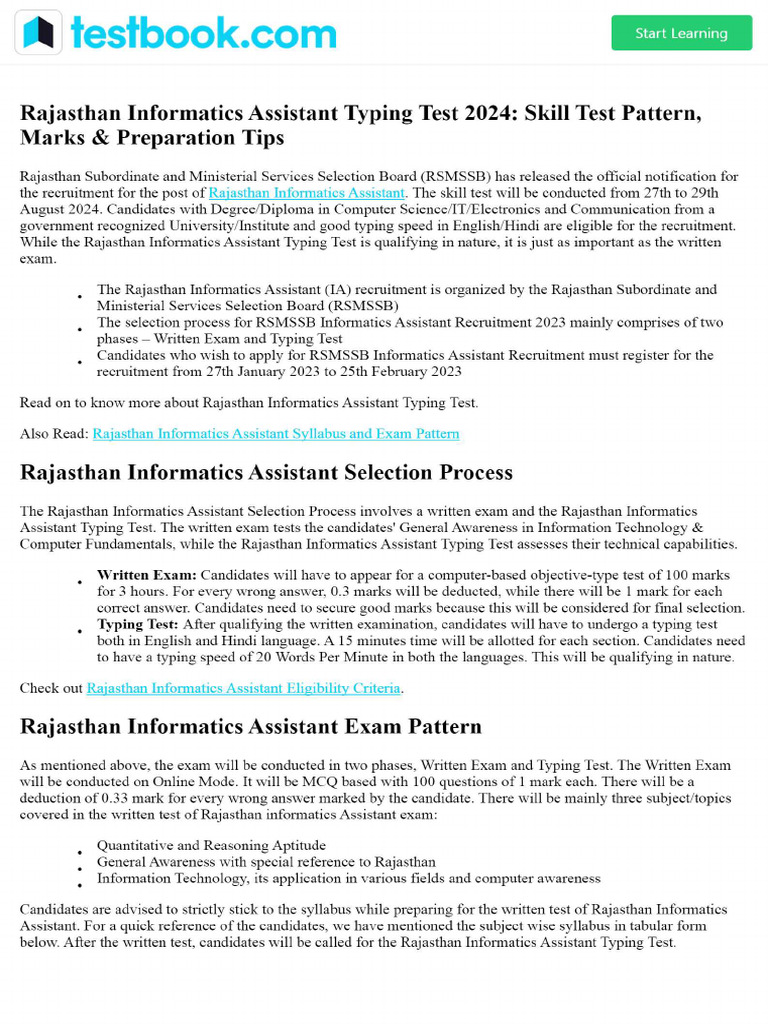 Rajasthan Informatics Assistant Typing Test 2024 - Skill Test Pattern ...