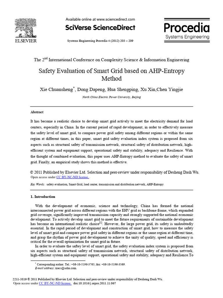 Safety Evaluation Of Smart Grid Based On Ahp Entropy Method Pdf Electrical Grid Electric