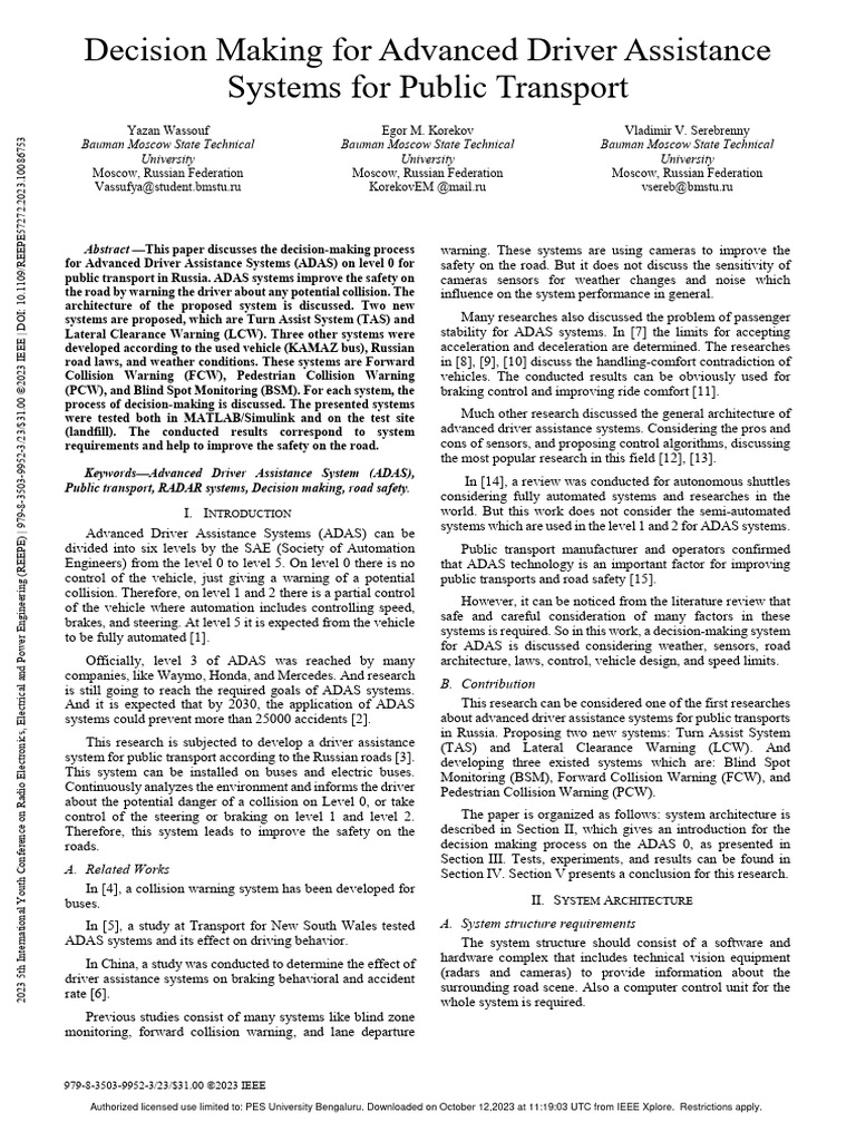 Decision Making For Advanced Driver Assistance Systems For Public ...