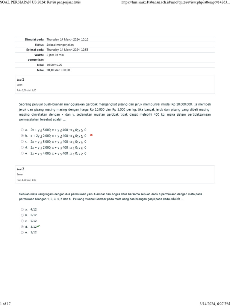 Soal Persiapan Us 2024 | PDF