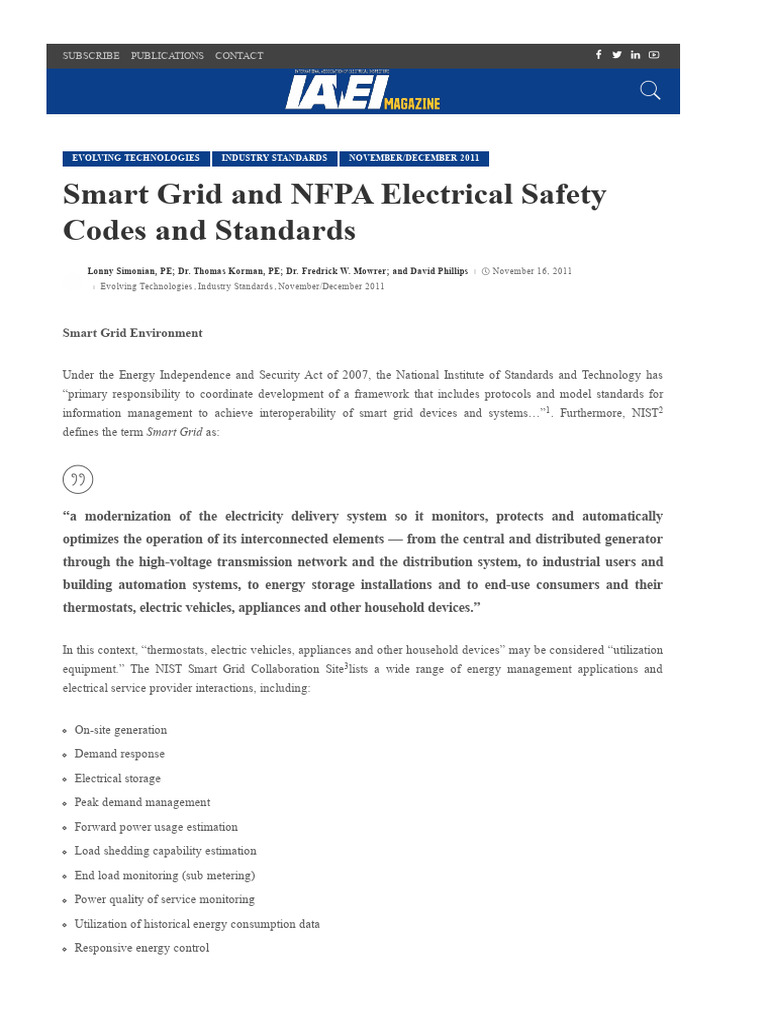 Smart Grid and NFPA Electrical Safety Codes and Standards Summary | PDF ...