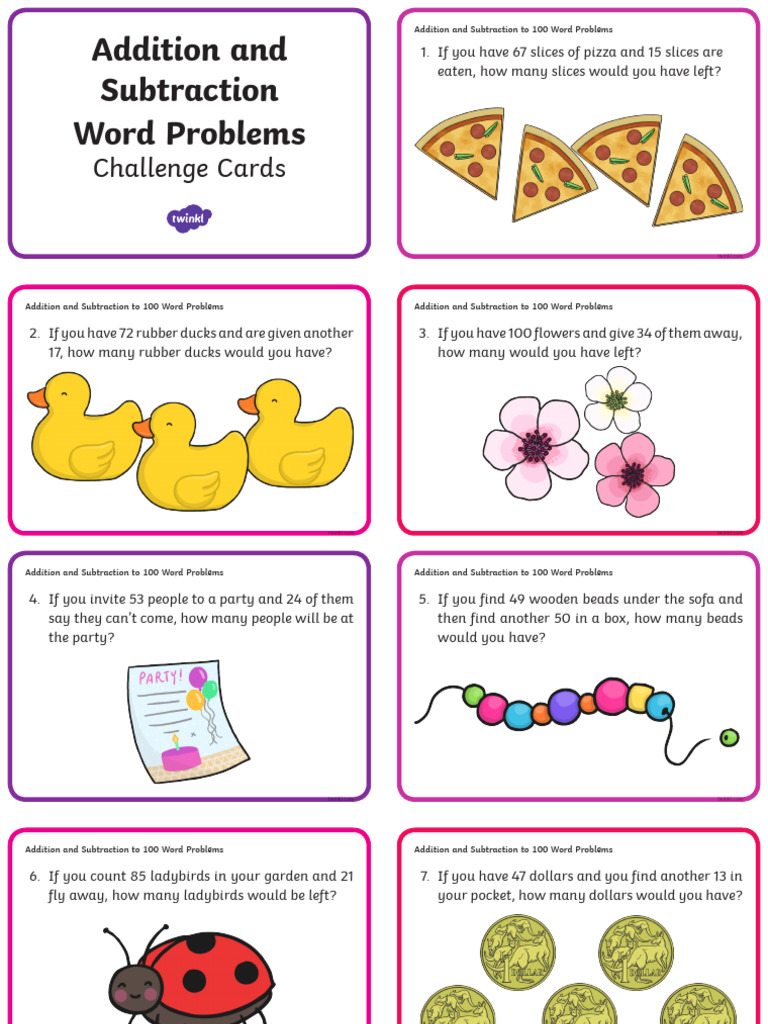 P2 Word Problem Flash Cards | PDF