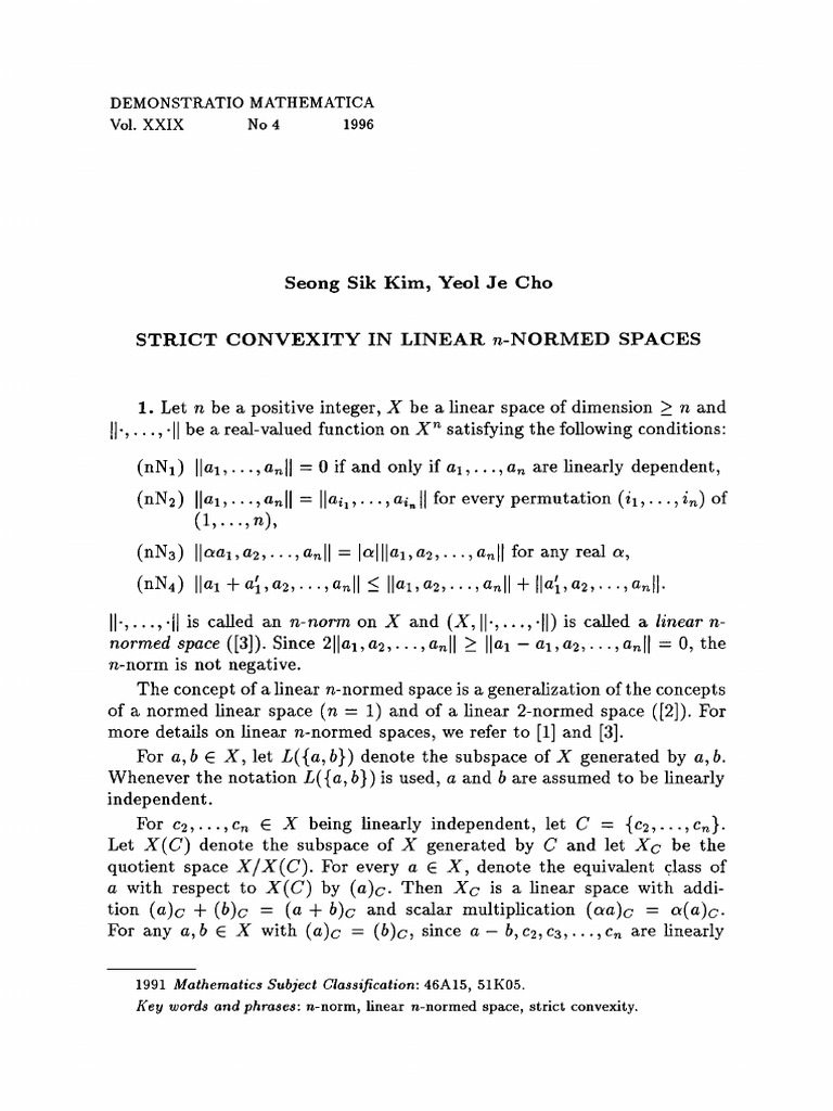 (23914661 - Demonstratio Mathematica) STRICT CONVEXITY IN LINEAR n-NORMED SPACES | PDF | Linear ...
