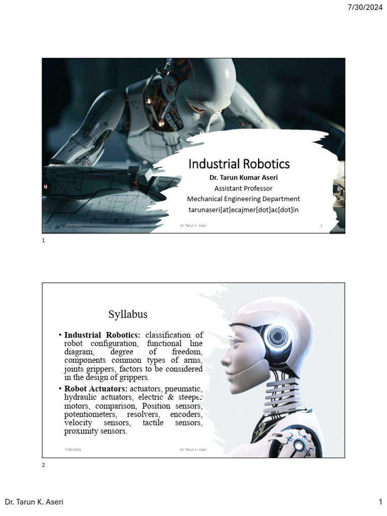 Handouts Unit-III Robotics | PDF | Actuator | Robot