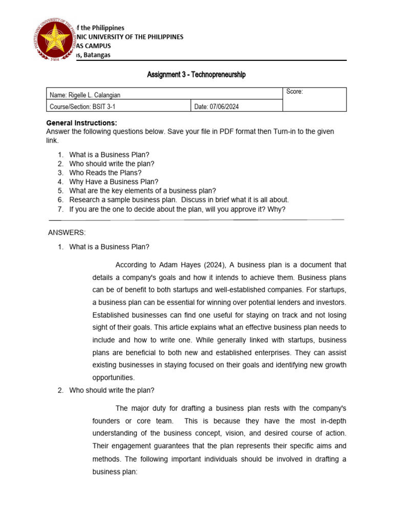 Assignment 3 - Technopreneurship | PDF | Business Plan | Marketing