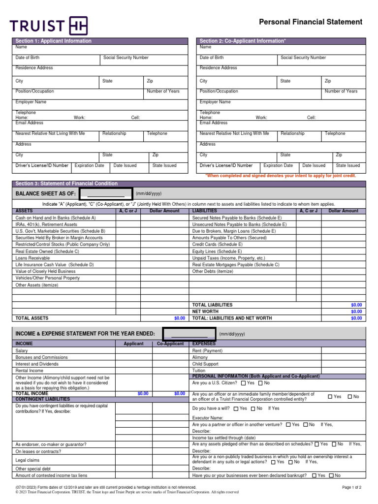 Personal Financial Statement Template | PDF | Credit | Finance & Money ...