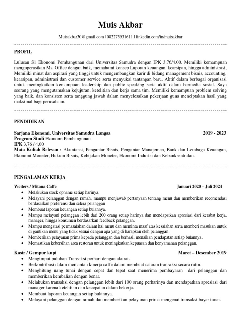 CV Muis Akbar New | PDF