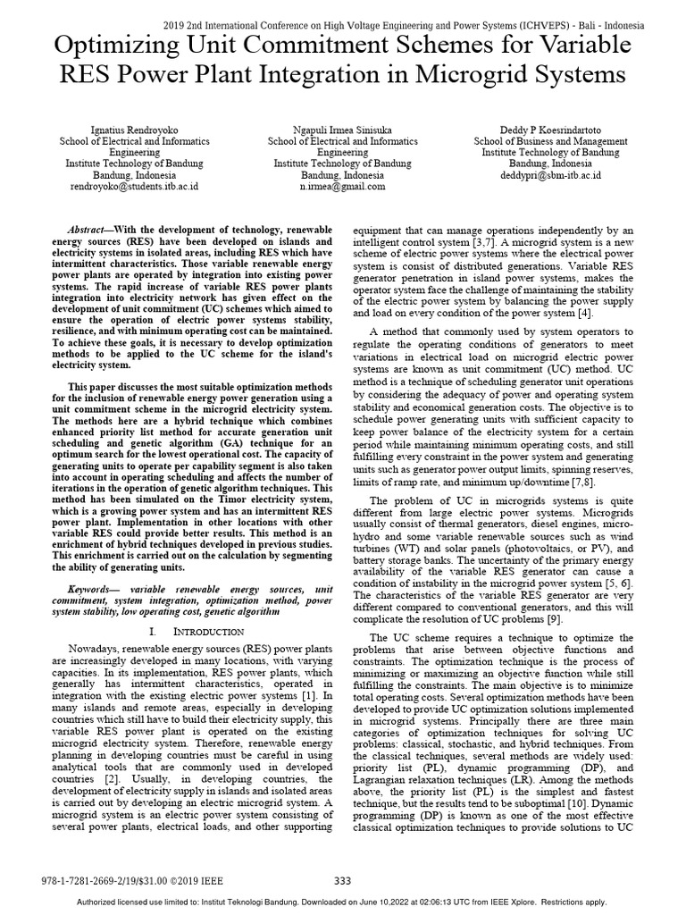 Optimizing Unit Commitment Schemes For Variable Res Power Plant Integration In Microgrid Systems