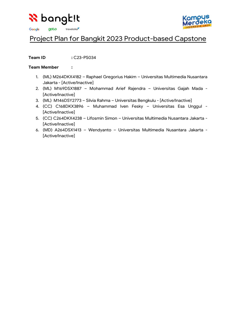 Project Plan For Bangkit 2023 Product-Based Capstone | PDF | Prototype ...