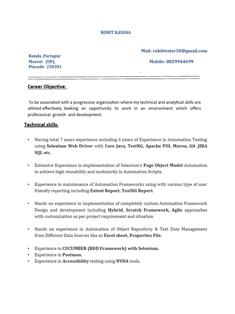 Rohit CV | PDF | Selenium (Software) | Information Technology