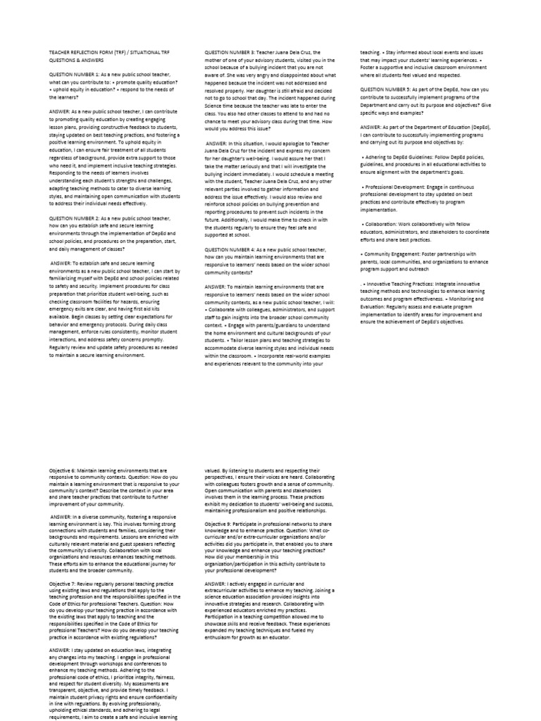 Teacher Reflection Form | PDF | Teachers | Learning