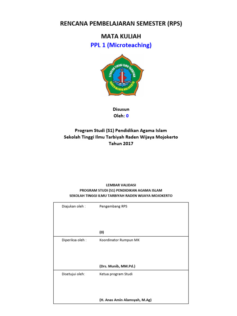 RENCANA PEMBELAJARAN SEMESTER (RPS) MATA KULIAH PPL 1 (Microteaching) | PDF