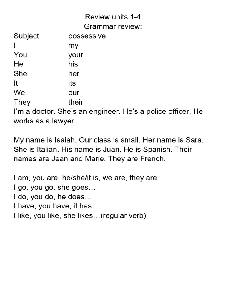 Review Units 1-4 | PDF | Language Arts & Discipline