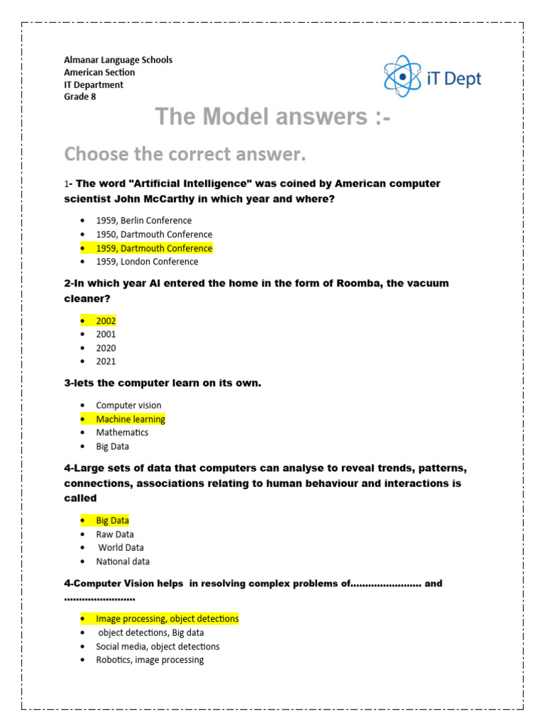 Final Revision Grade 8 Model | PDF | Artificial Intelligence ...