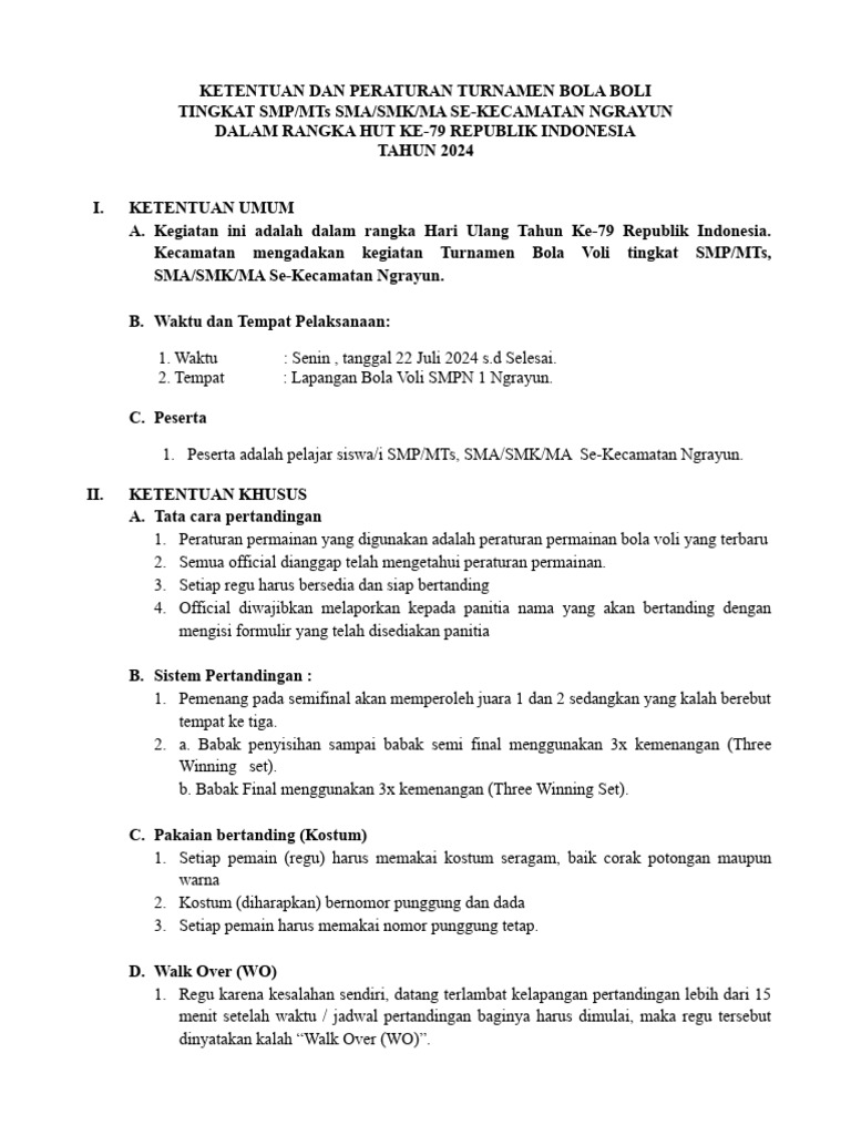 Ketentuan-Turnamen-Bola-Boli-Tingkat-SMP - SMA Sederajat - 2024 | PDF