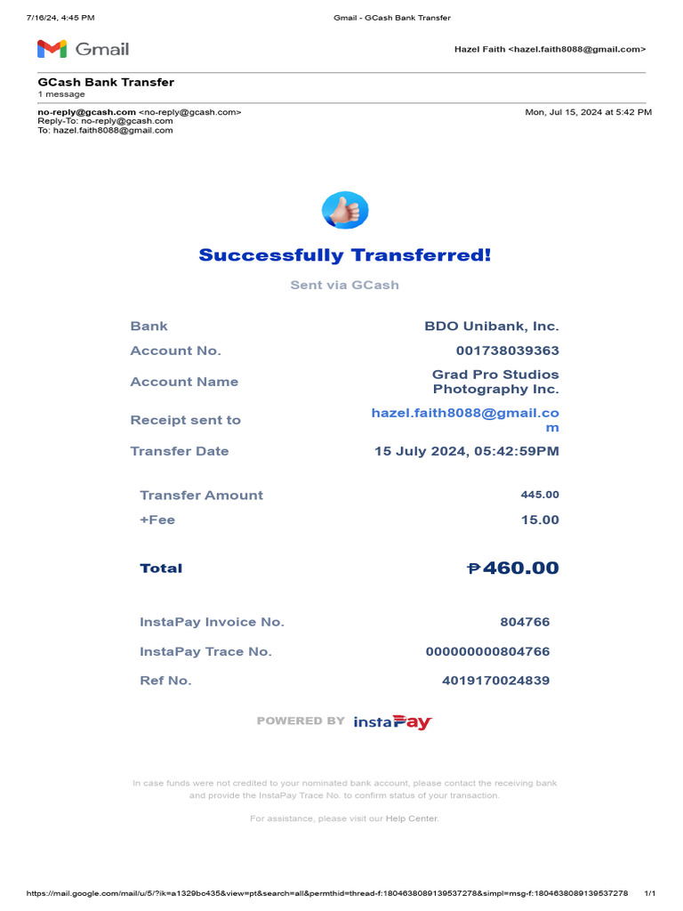 GCash Bank Transfer Confirmation 2024 | PDF | Banking | Payments